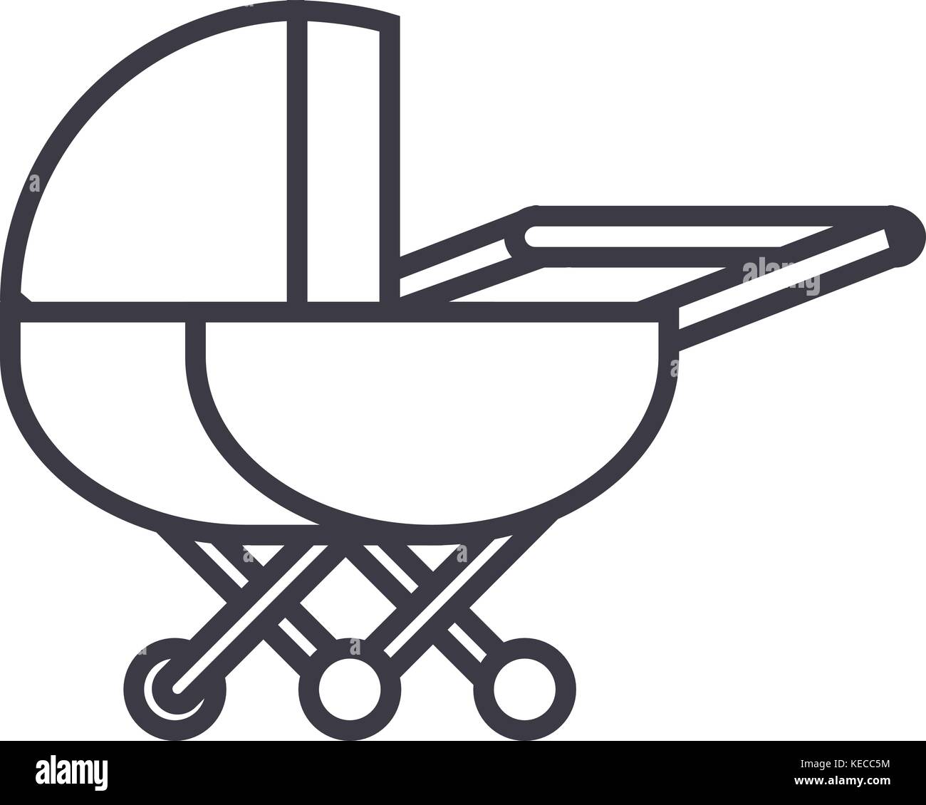 stroller vector line icon, sign, illustration on background, editable ...