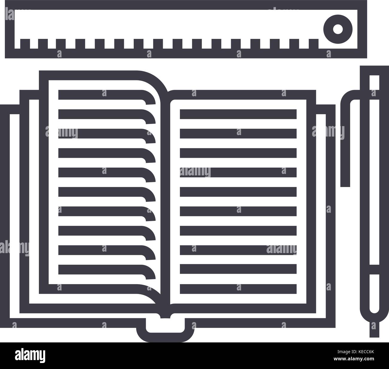 studying,open book, pen, ruler vector line icon, sign, illustration on ...