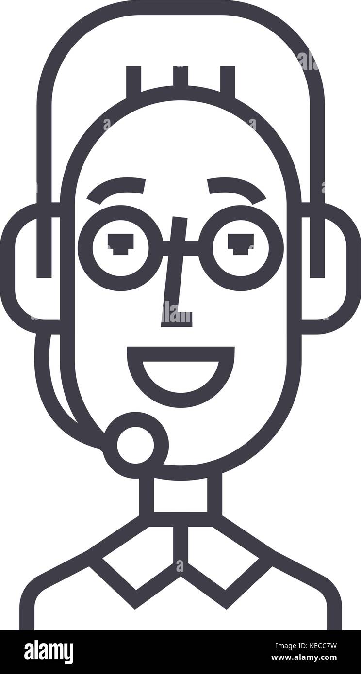 support client service, male head with headset vector line icon, sign ...