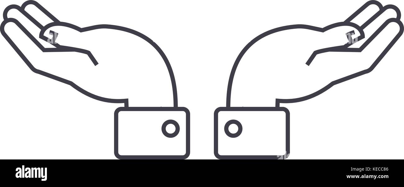 support hands vector line icon, sign, illustration on background ...