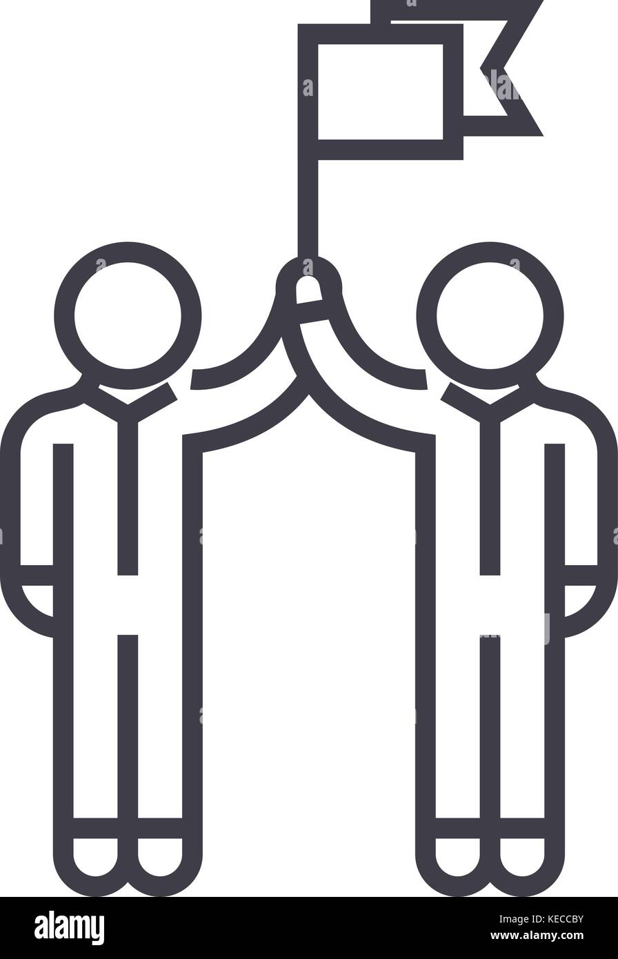 teamwork, mission, goal flag, vector line icon, sign, illustration on ...