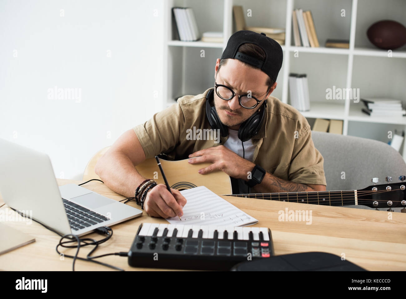 musician working with new project Stock Photo - Alamy