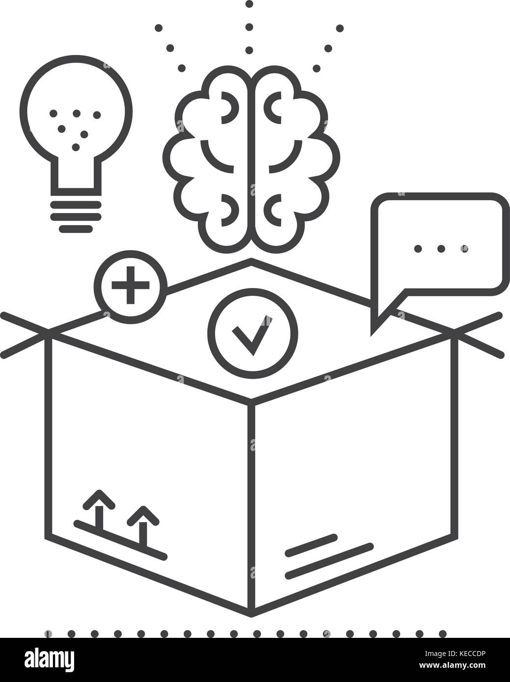 thinking outside box,idea management vector line icon, sign ...