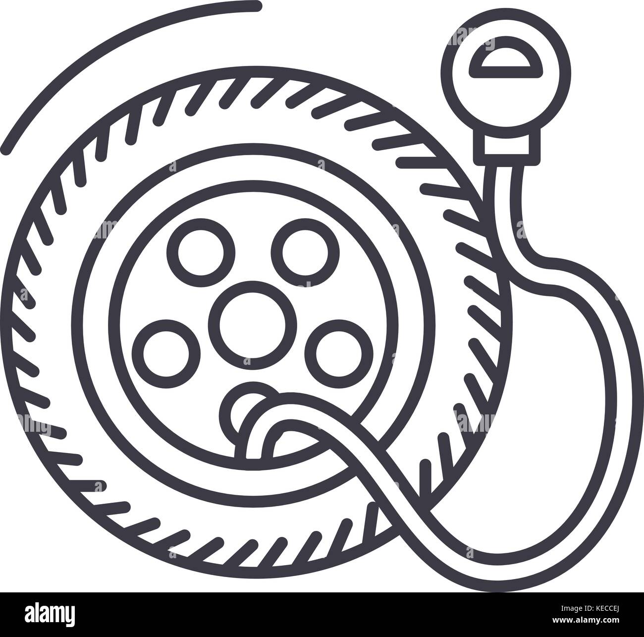 tire service, pump,tire pressure vector line icon, sign, illustration ...