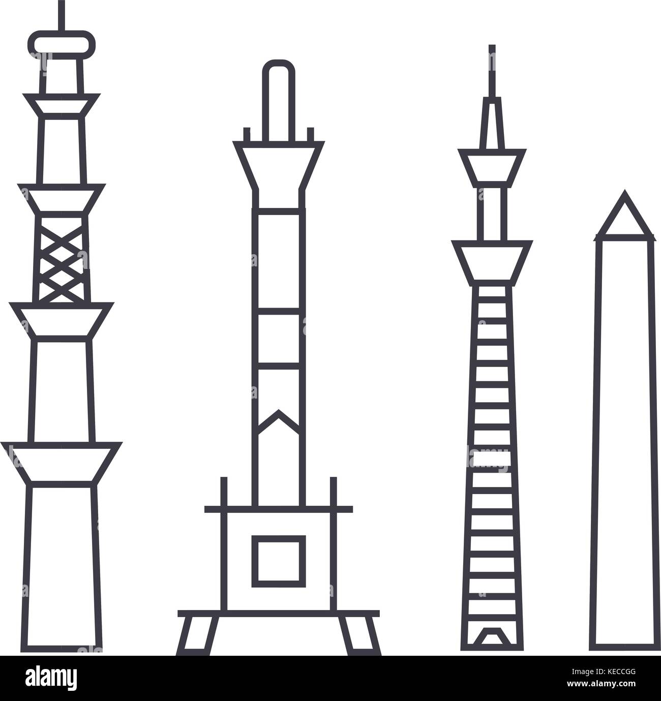 towers vector line icon, sign, illustration on background, editable ...