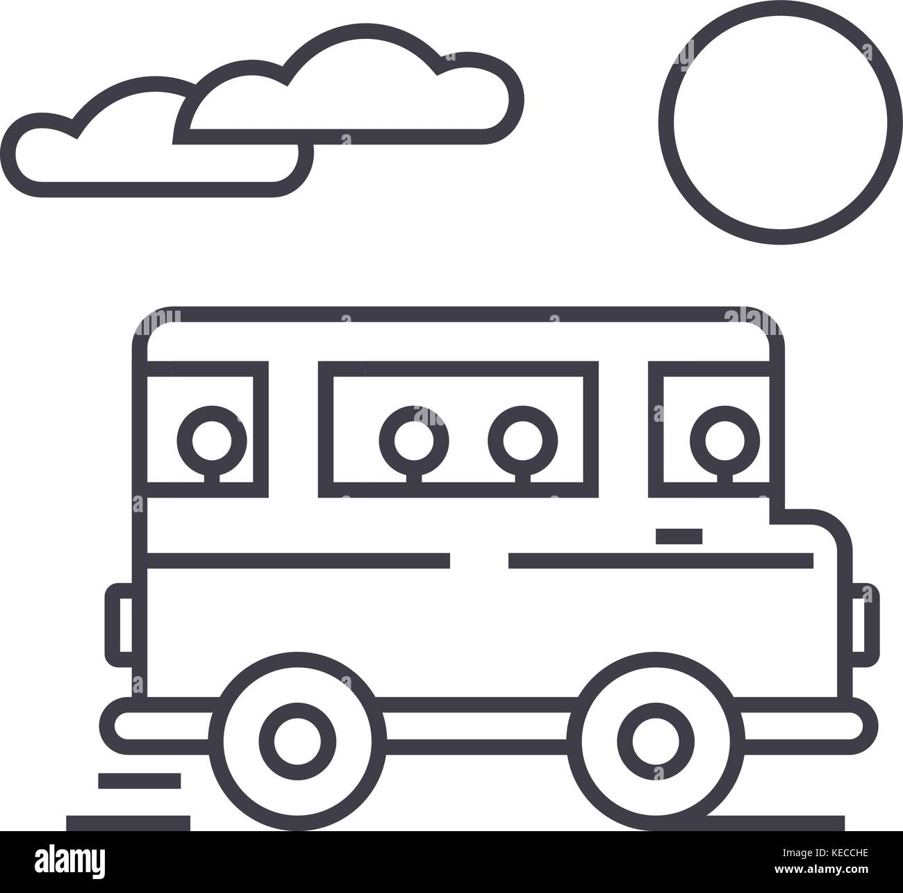 travel bus vector line icon, sign, illustration on background, editable ...