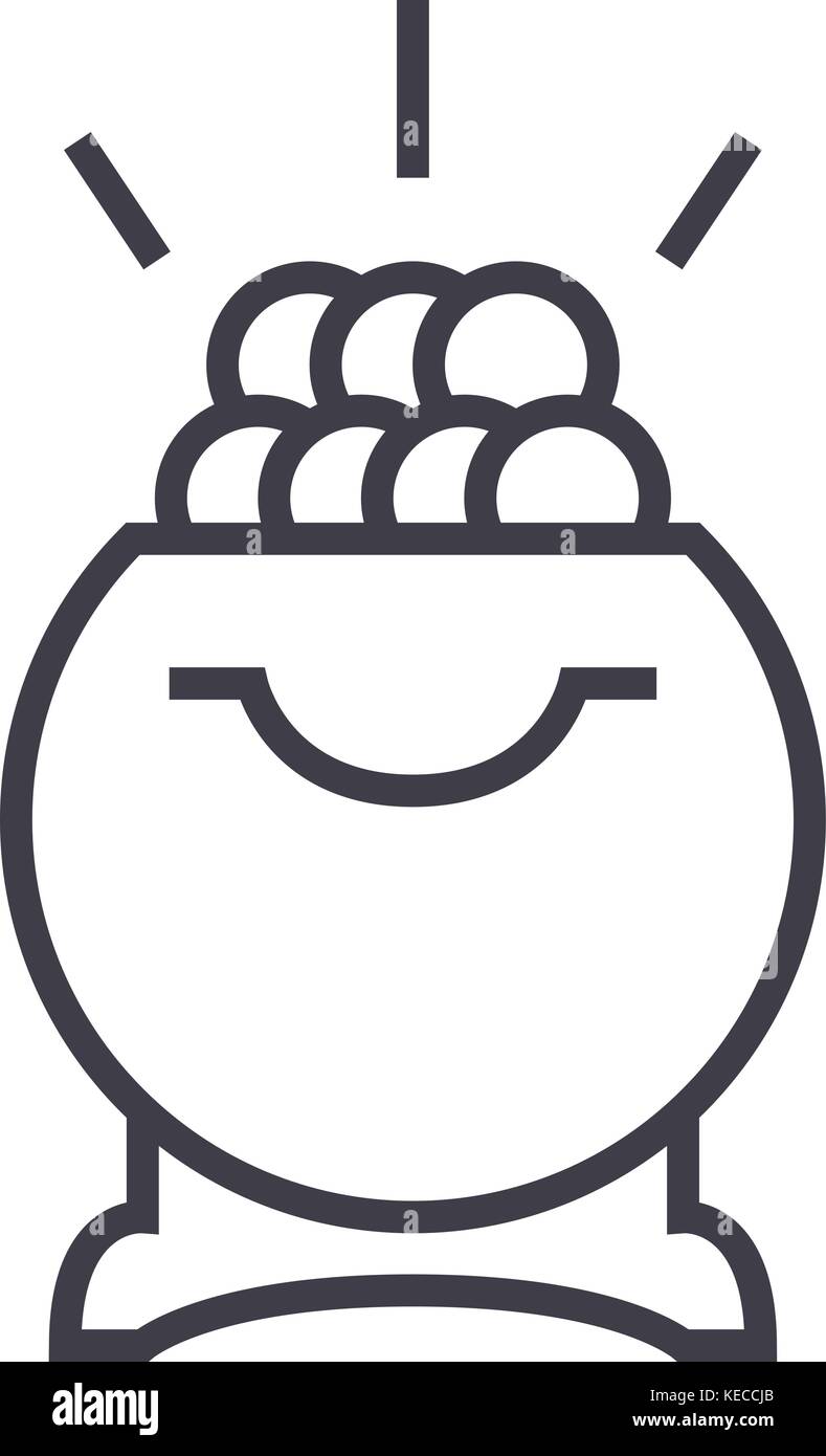 treasure,pot of gold vector line icon, sign, illustration on background ...