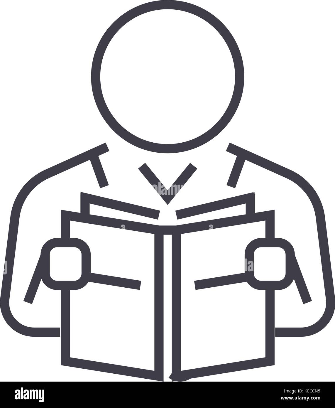 user reading book vector line icon, sign, illustration on background ...