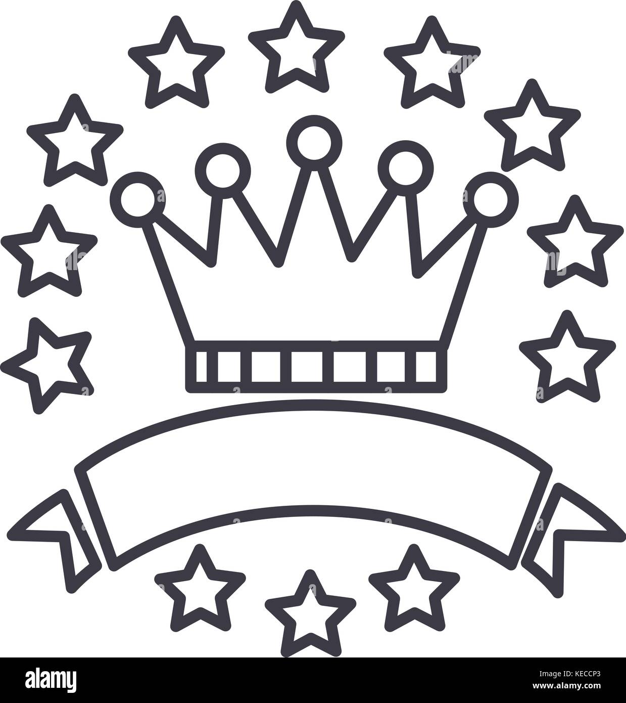 victory,crown with stars and ribbons vector line icon, sign ...