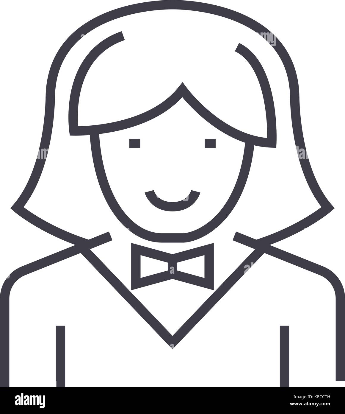 waitress woman vector line icon, sign, illustration on background ...