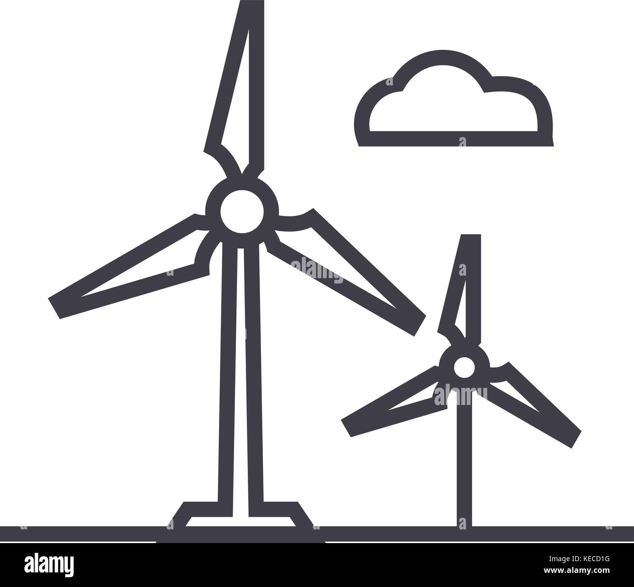 wind turbine vector line icon, sign, illustration on background ...