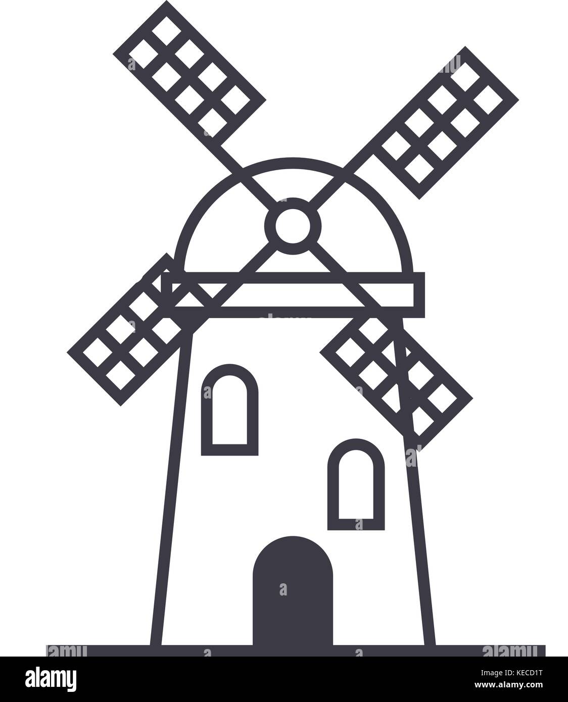 windmill sign vector line icon, sign, illustration on background ...