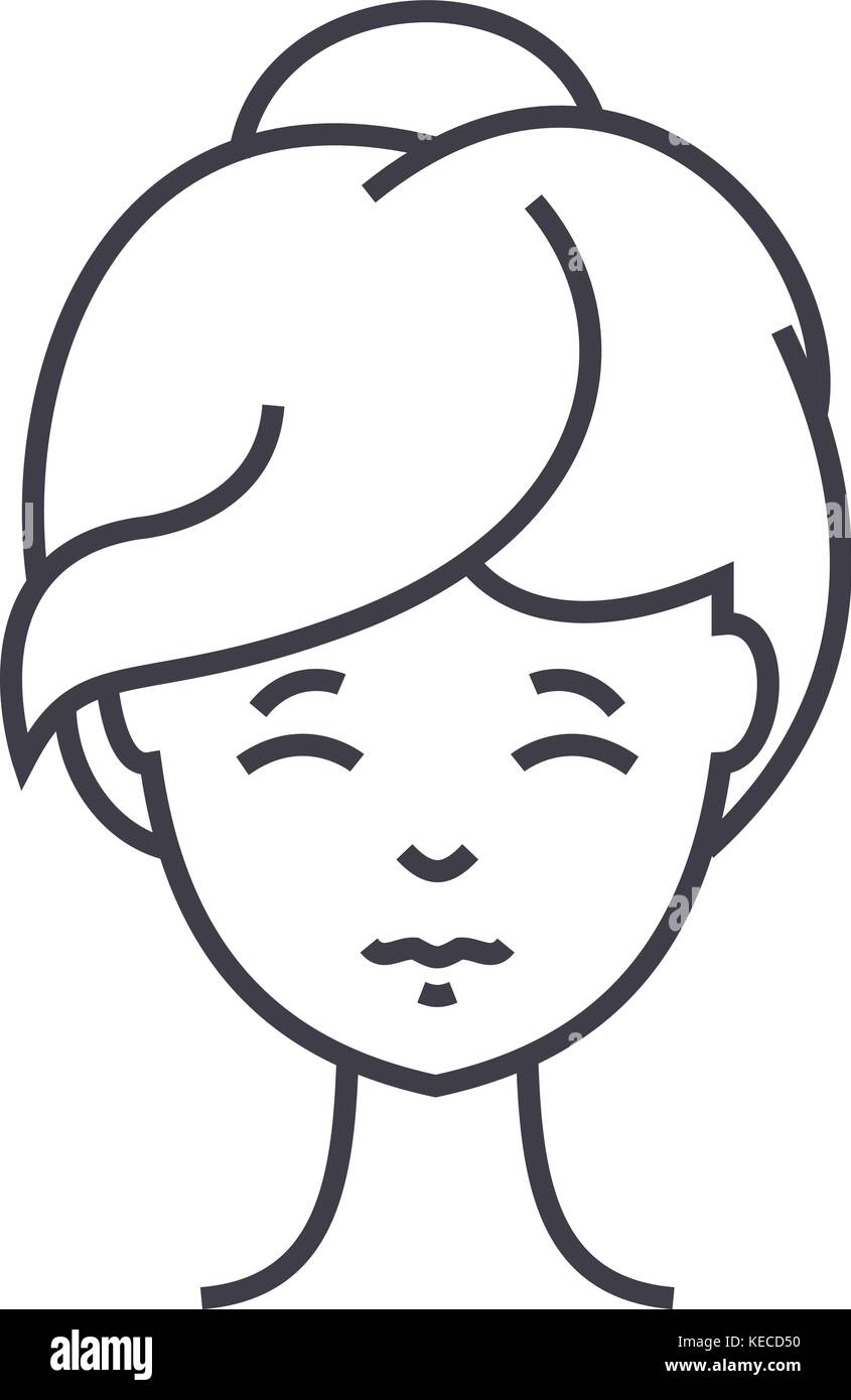 woman face front vector line icon, sign, illustration on background ...