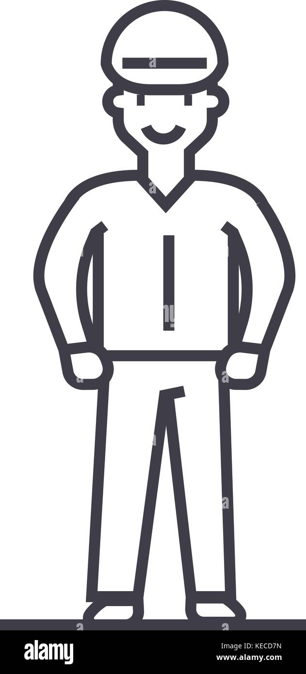worker vector line icon, sign, illustration on background, editable ...