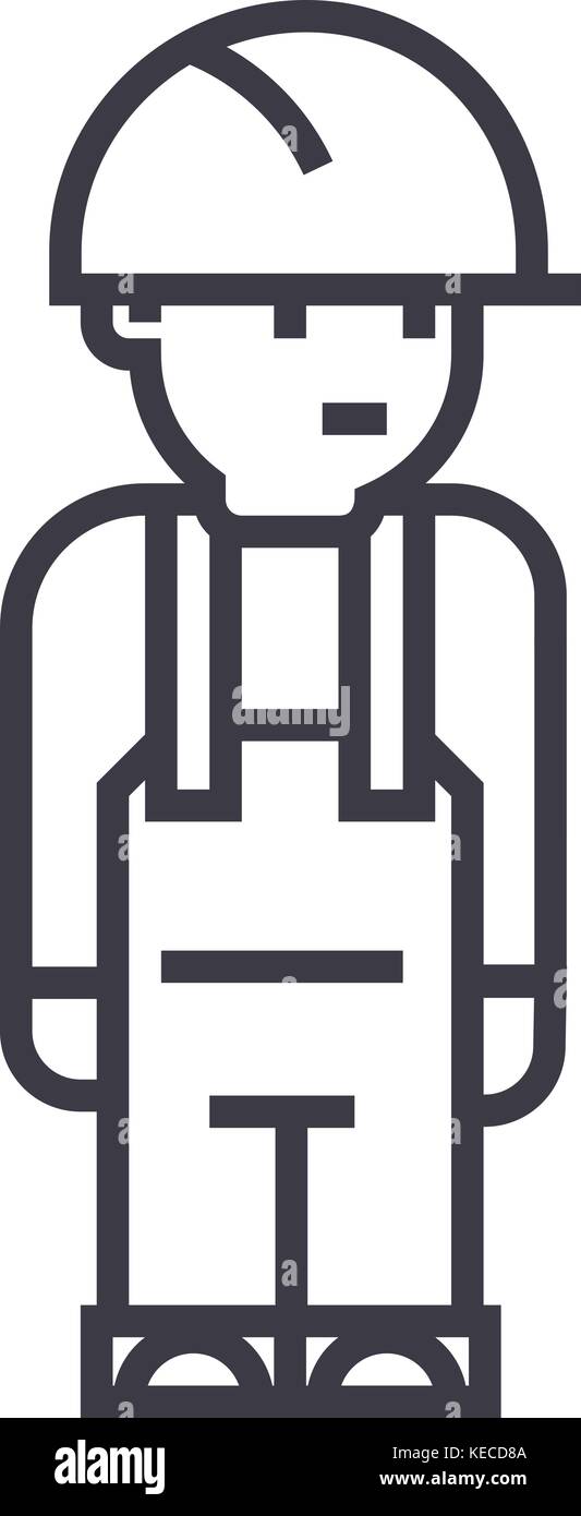 worker engineer vector line icon, sign, illustration on background ...