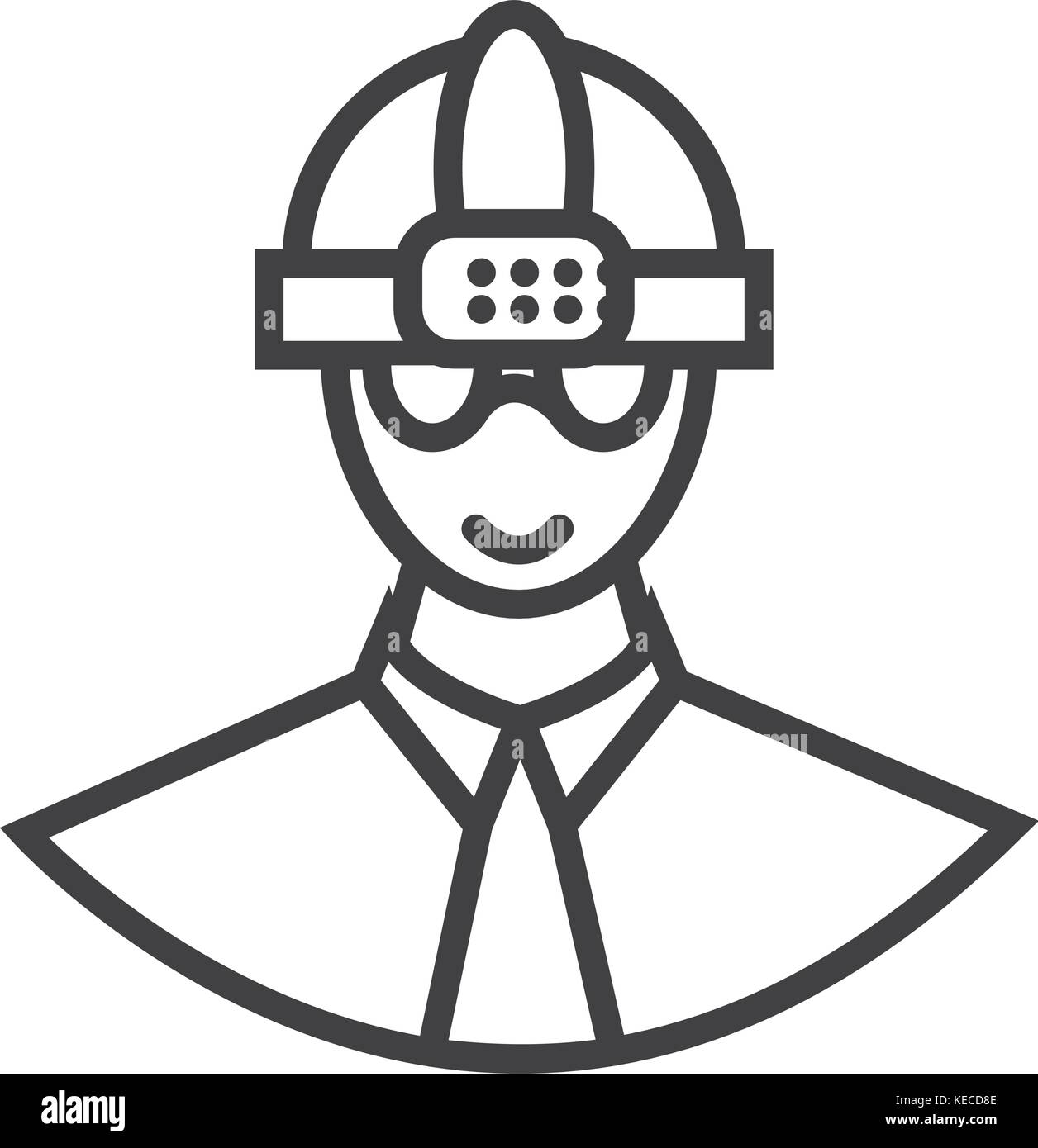 worker with helmet vector line icon, sign, illustration on background ...