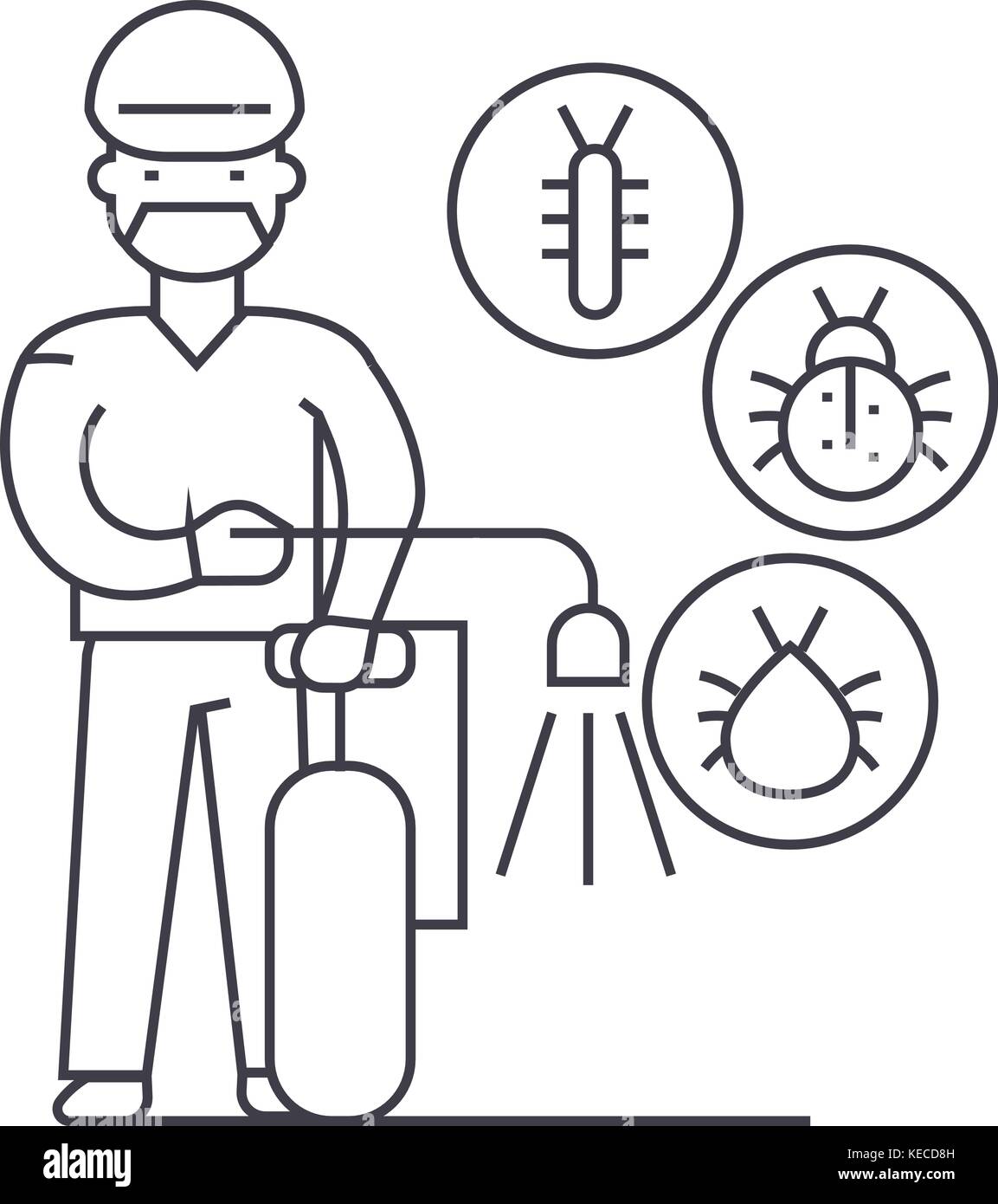 worker,bug destroyer vector line icon, sign, illustration on background ...