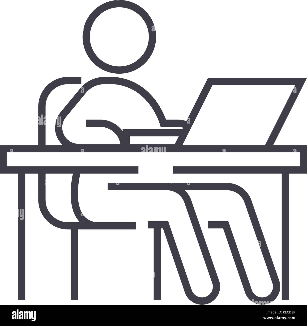 working at table,workplace,management vector line icon, sign ...