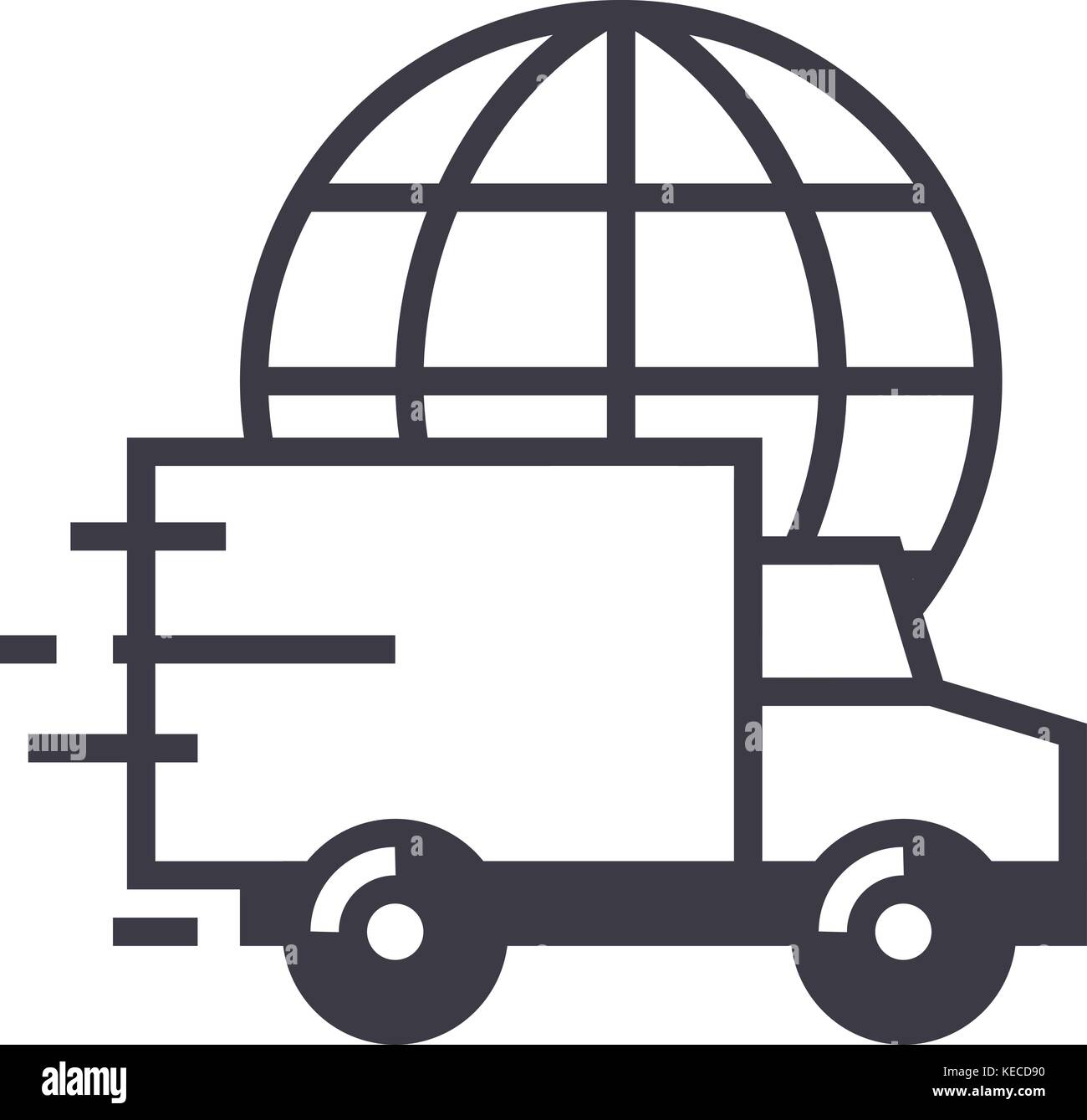 worldwide delivery vector line icon, sign, illustration on background ...