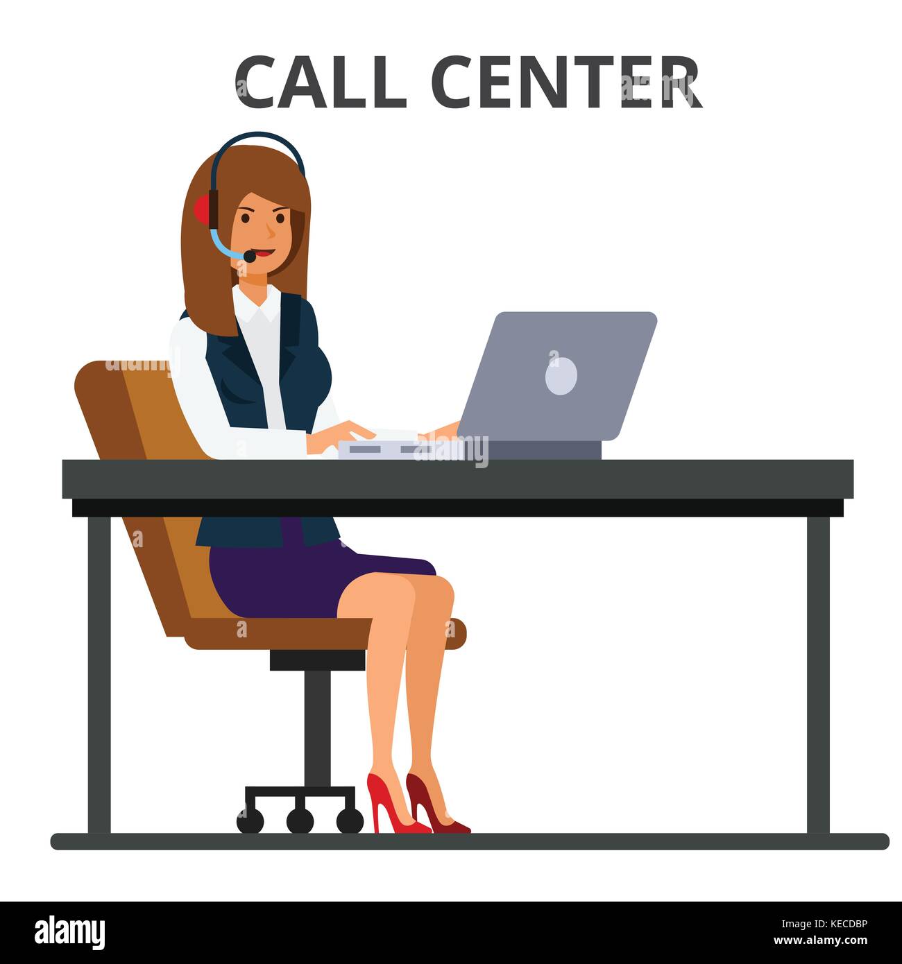 Customer service operator. Businesswoman working in headset with laptop ...