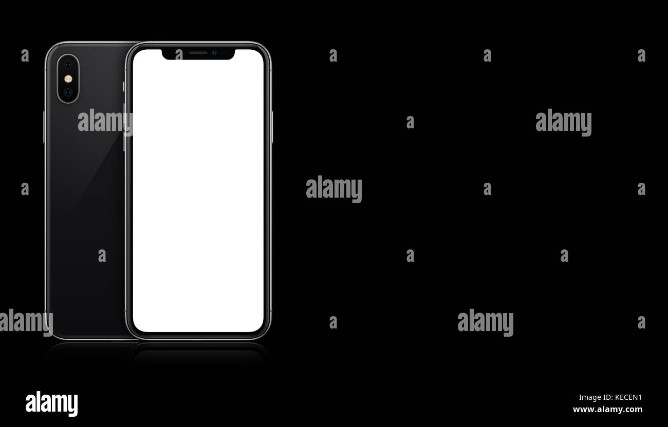 New modern black smartphone mockup similar to iPhone X front and back ...