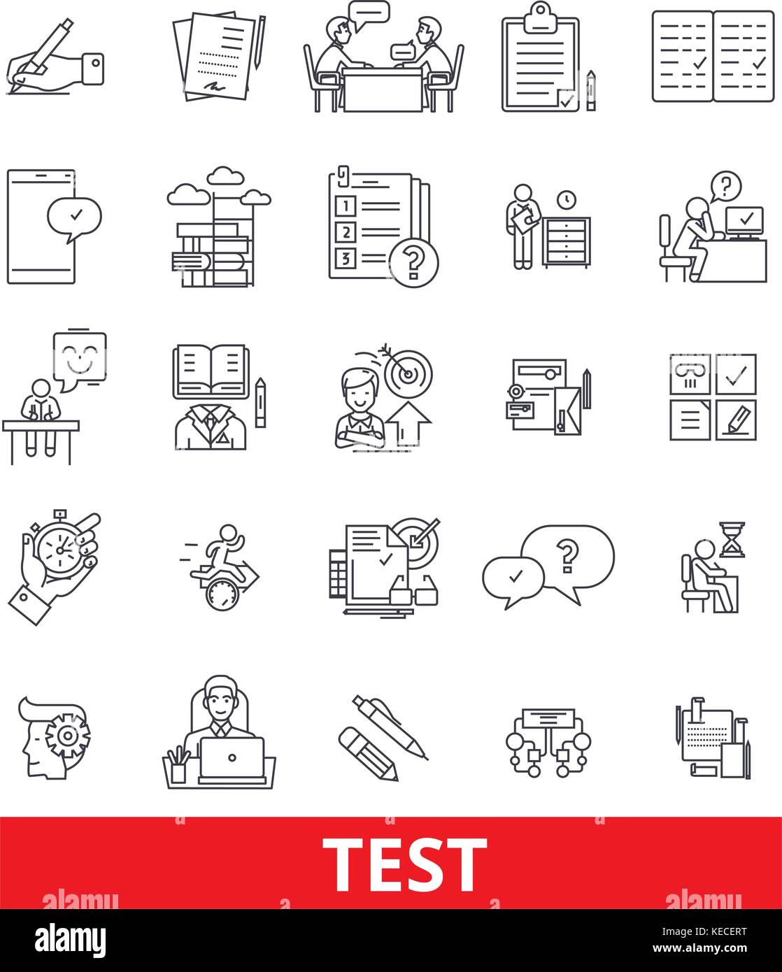 Test, exam,examination, quiz, assessment,evaluation, check line icons ...