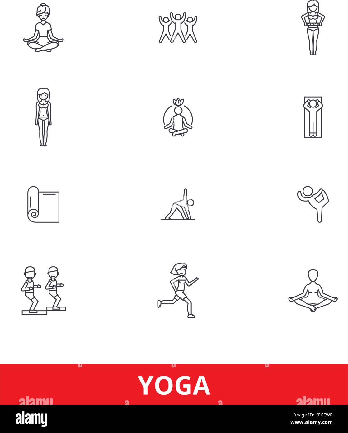 Yoga, meditation, fitness, poses, exercise, zen, gym, spa, relax line ...