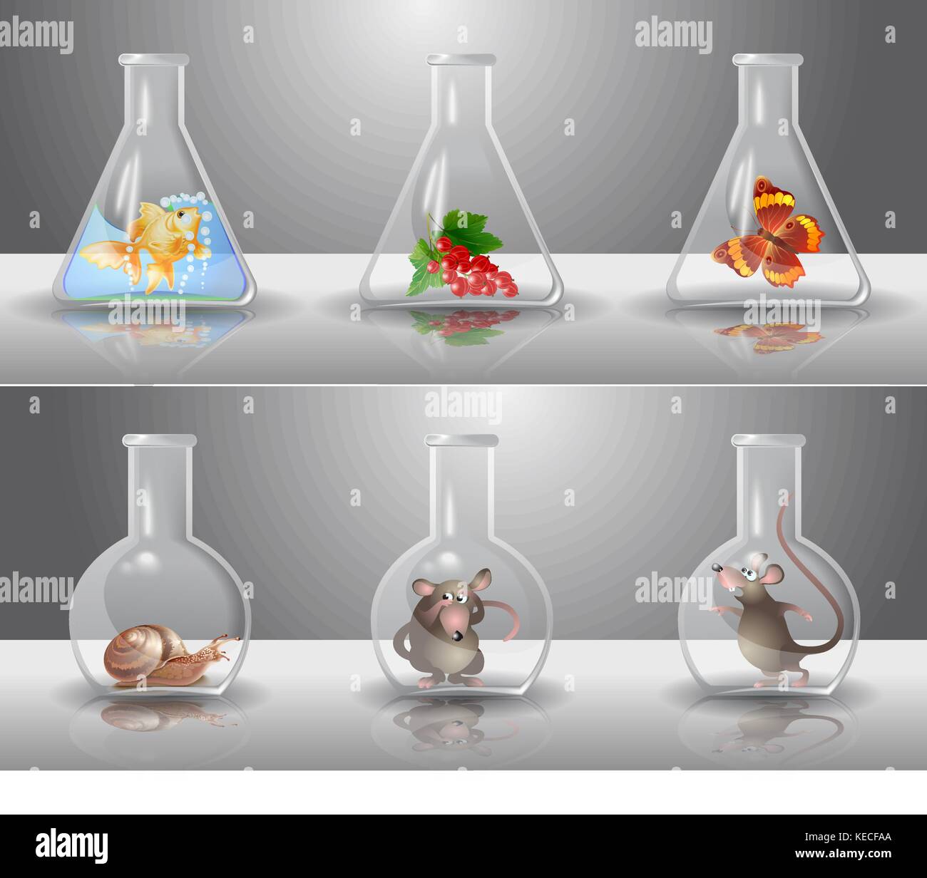 Laboratory flasks with different living organisms inside Stock Vector ...