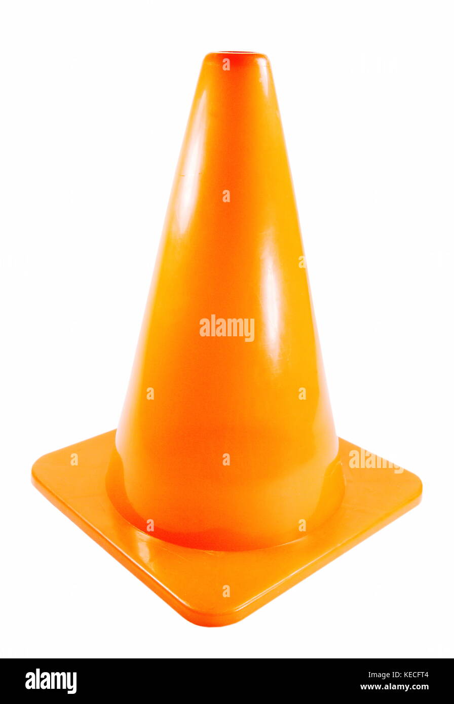 orange plastic cone on white background Stock Photo - Alamy