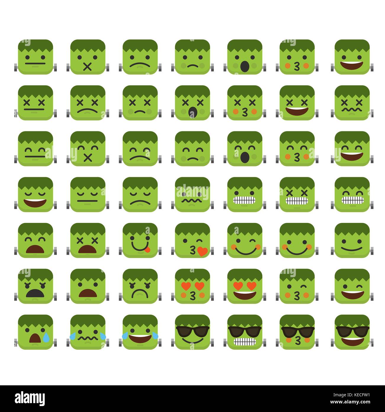 Set of emoji frankenstein halloween emoticon character faces Stock ...
