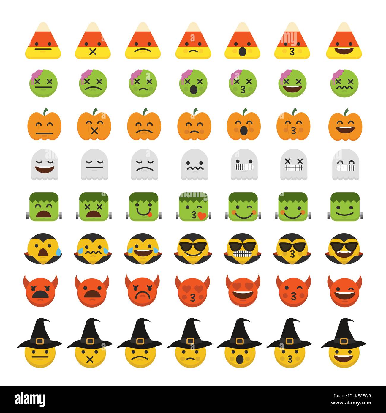 Set of emoji halloween emoticon character faces Stock Vector Image ...