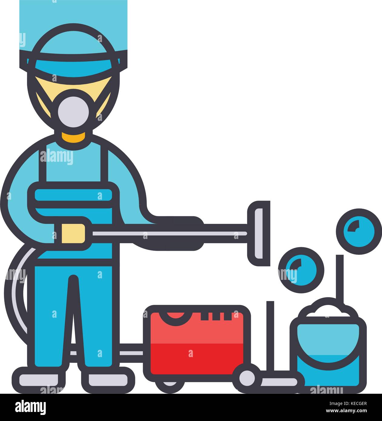 Cleaning service, houskeeping man, cleaner with vacuum cleaner flat ...