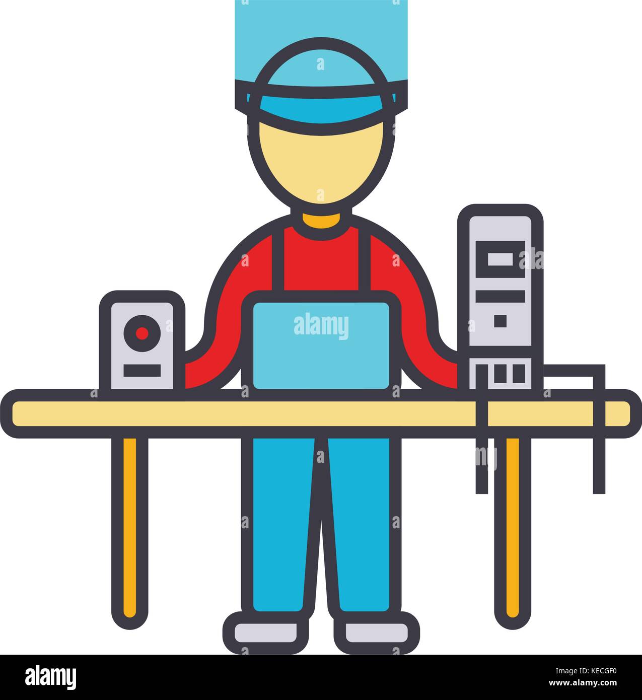 Computer service, geek, specialist, pc enigneer flat line illustration ...