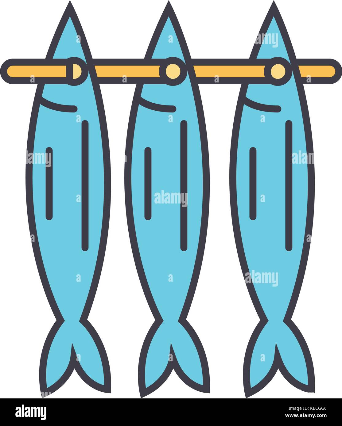 Fish drying flat line illustration, concept vector isolated icon Stock ...