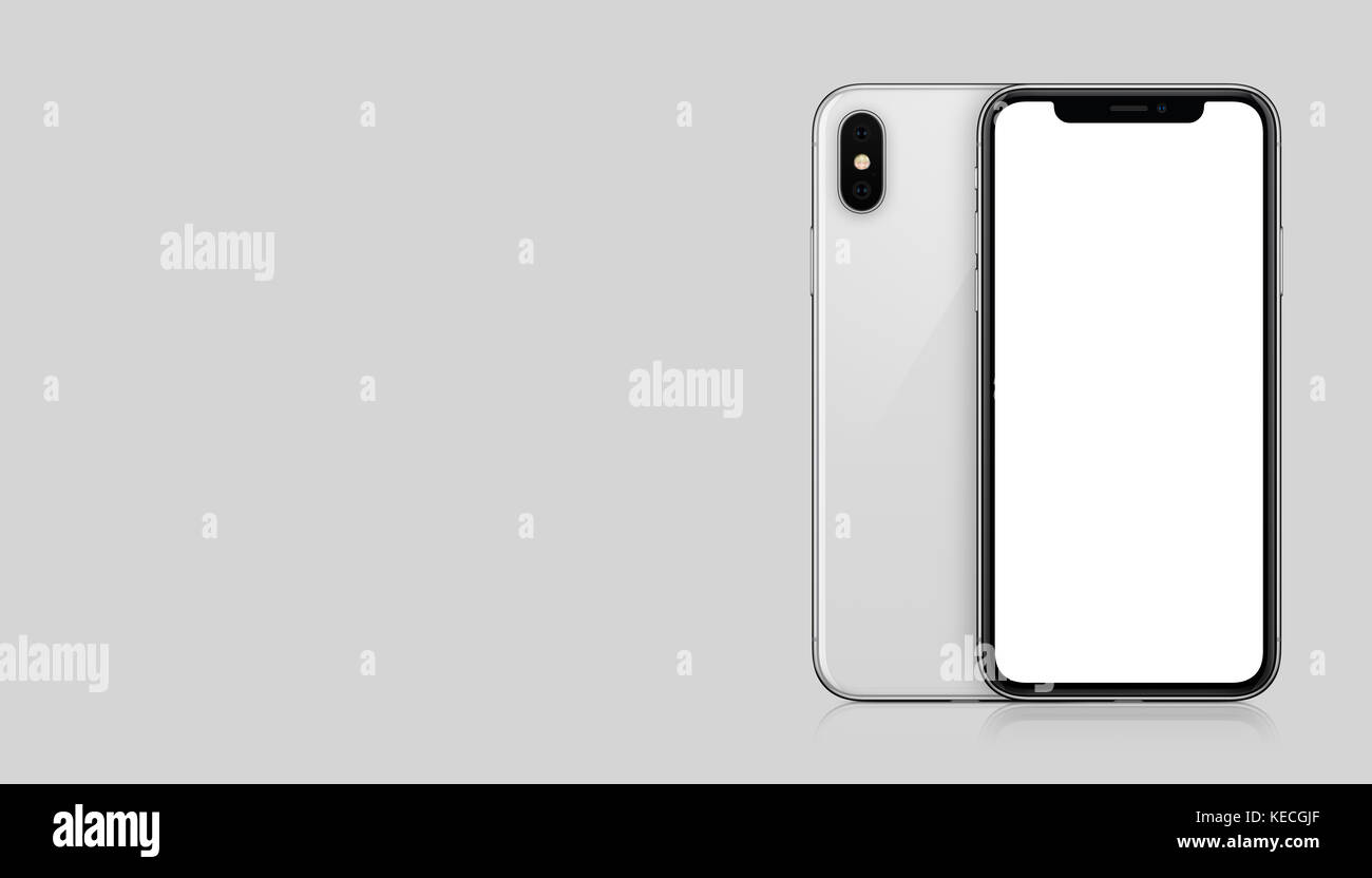New modern white smartphone mockup similar to iPhone X front and back ...
