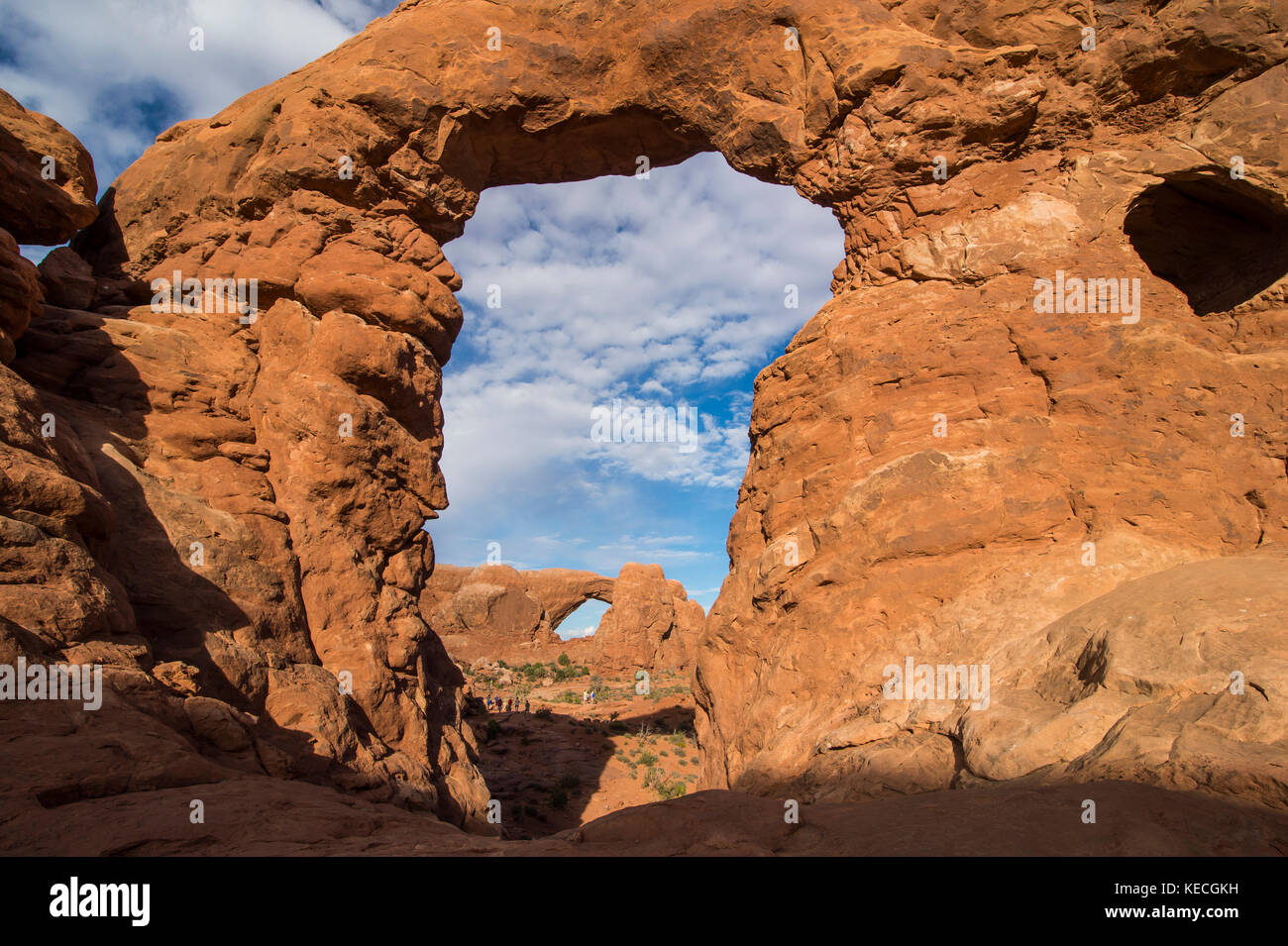South window arch seen through Turret arch, Arches National Park, Utah ...