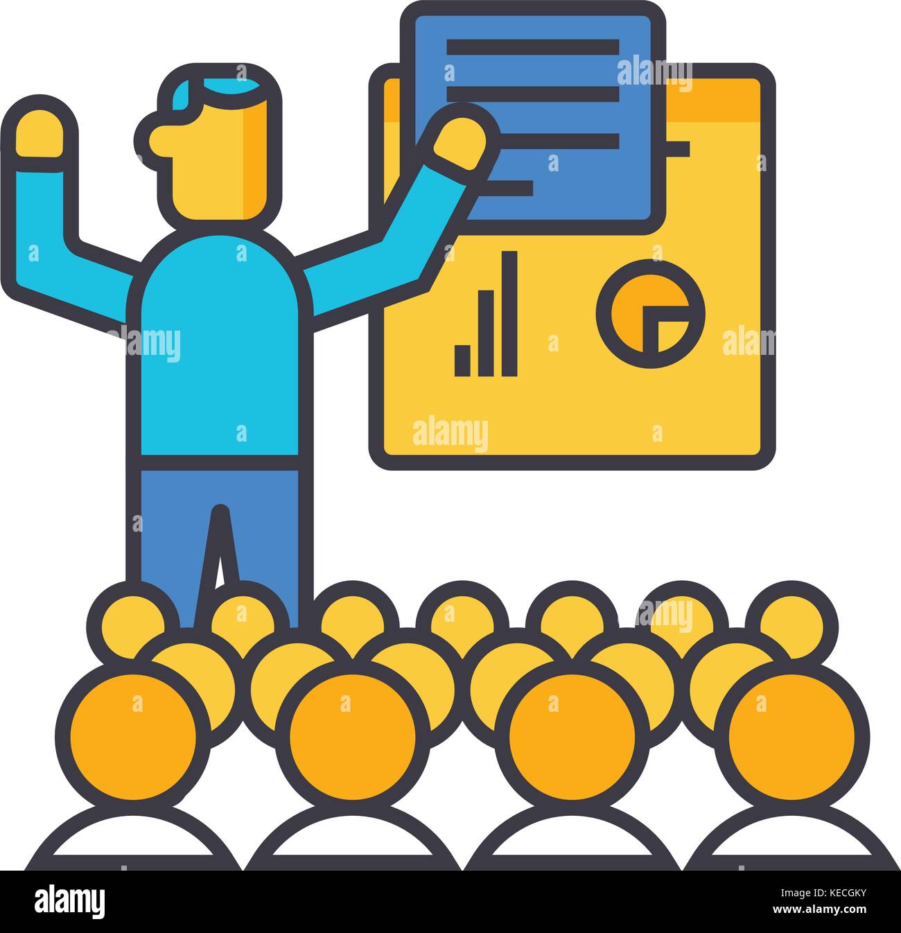 Presentation, meeting, lecture flat line illustration, concept vector ...