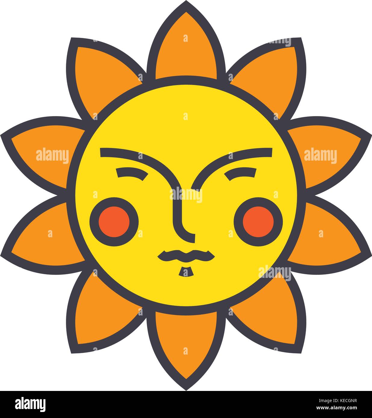 Sun face flat line illustration, concept vector isolated icon Stock ...