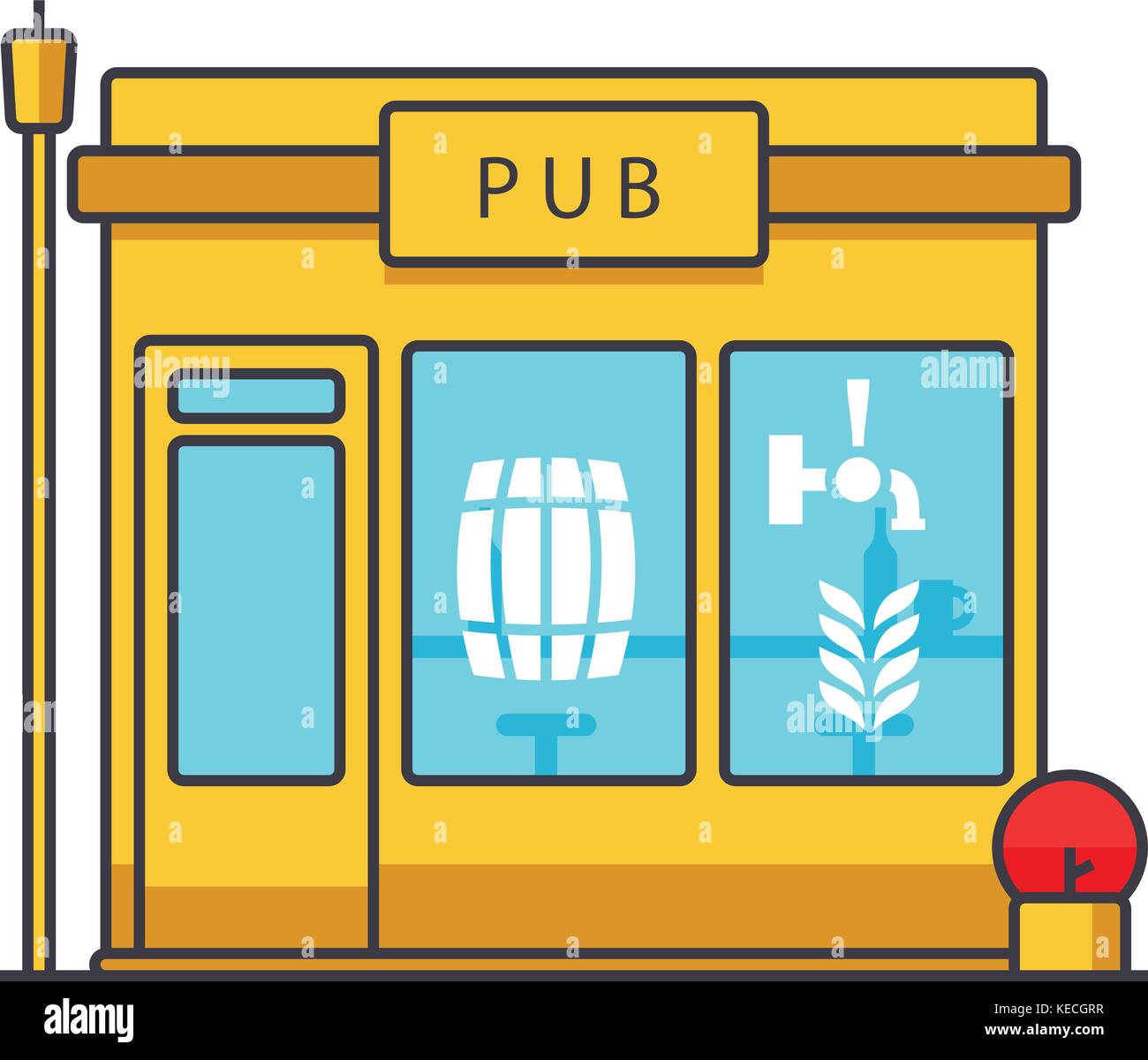 Pub building flat line illustration, concept vector isolated icon Stock ...