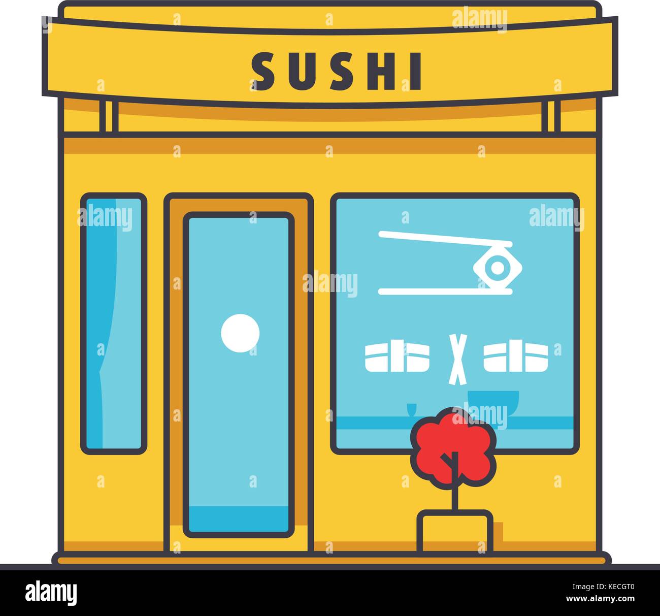 Sushi restaurant building flat line illustration, concept vector ...