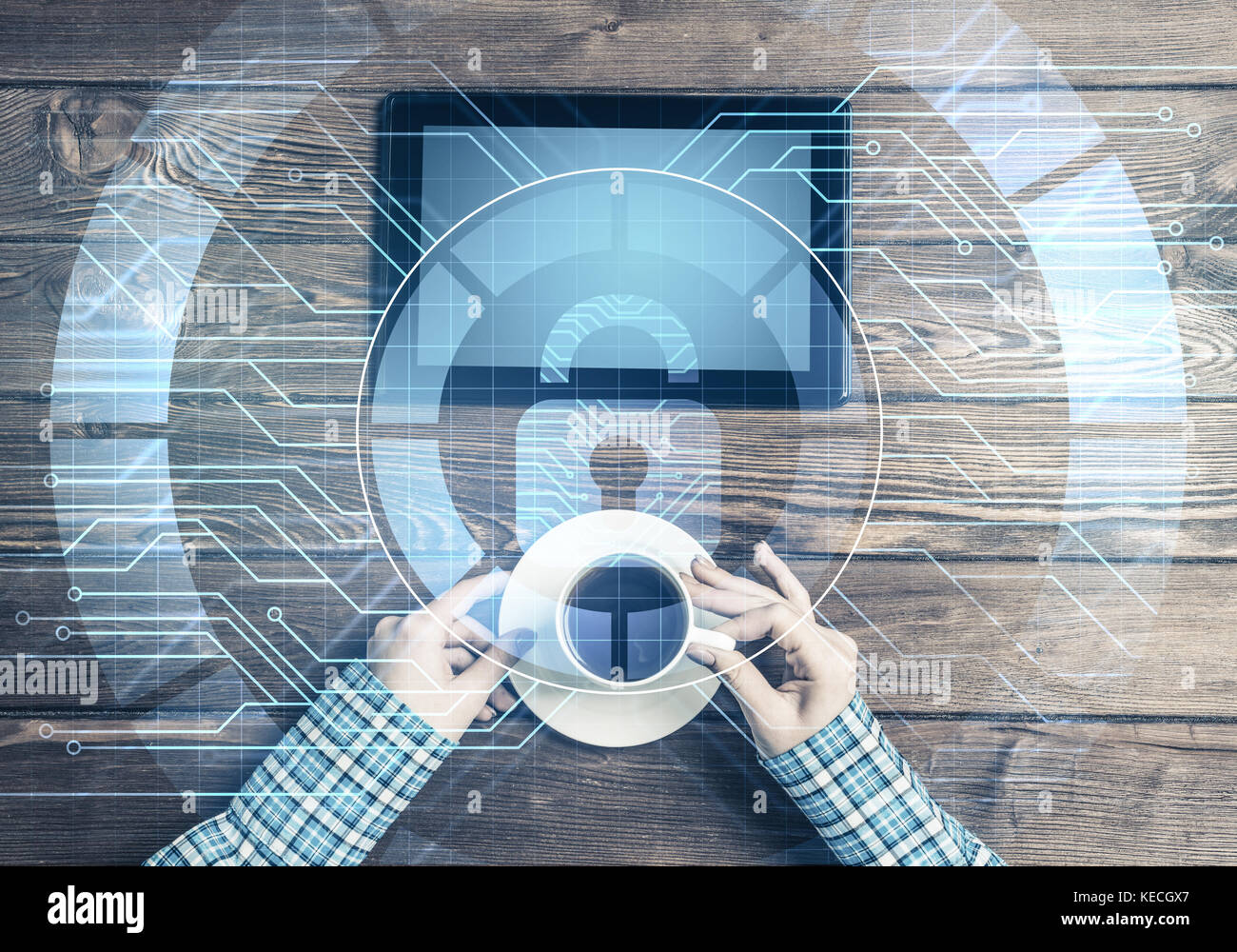 Concept of computer access with media lock icon on tablet screen Stock ...