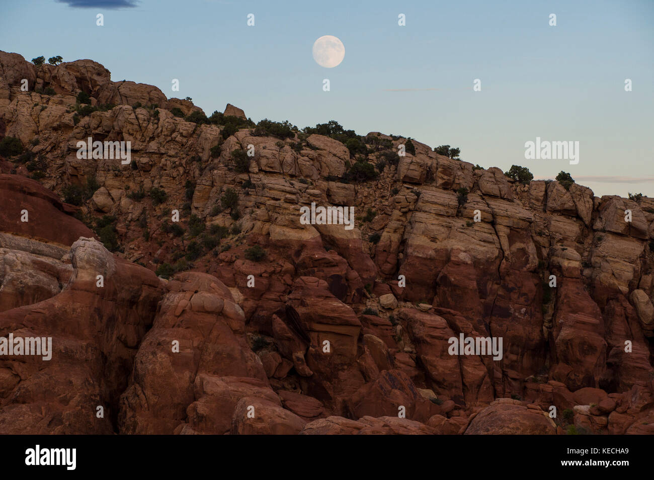 Full moon over fiery furnace a maze like passageway, Arches National ...