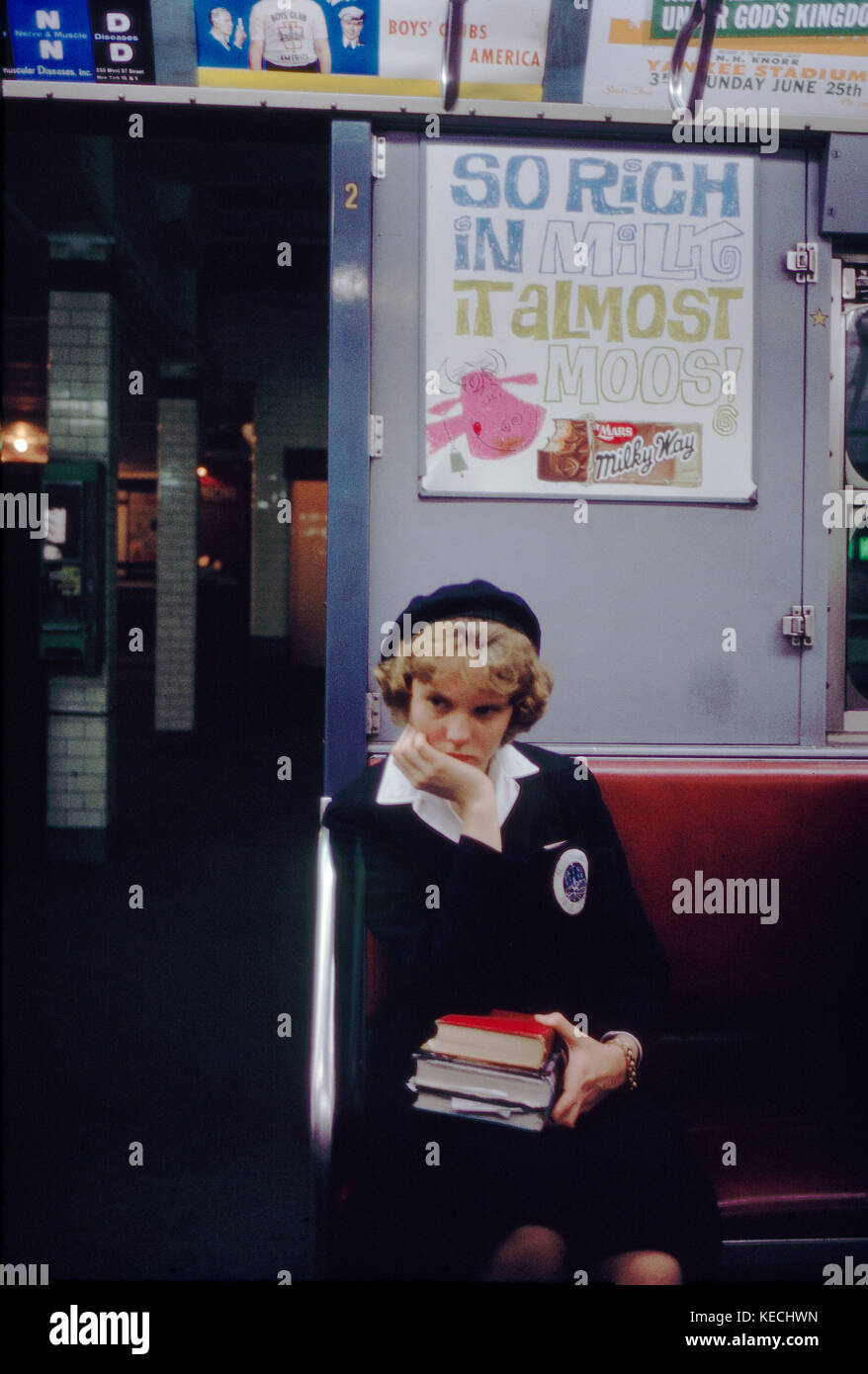 Student on Subway, New York City, New York, USA, July 1961 Stock Photo ...