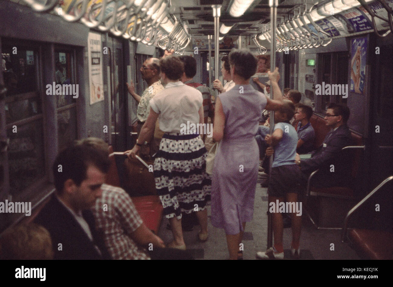 Group of People on Subway, New York City, New York, USA, July 1961 ...