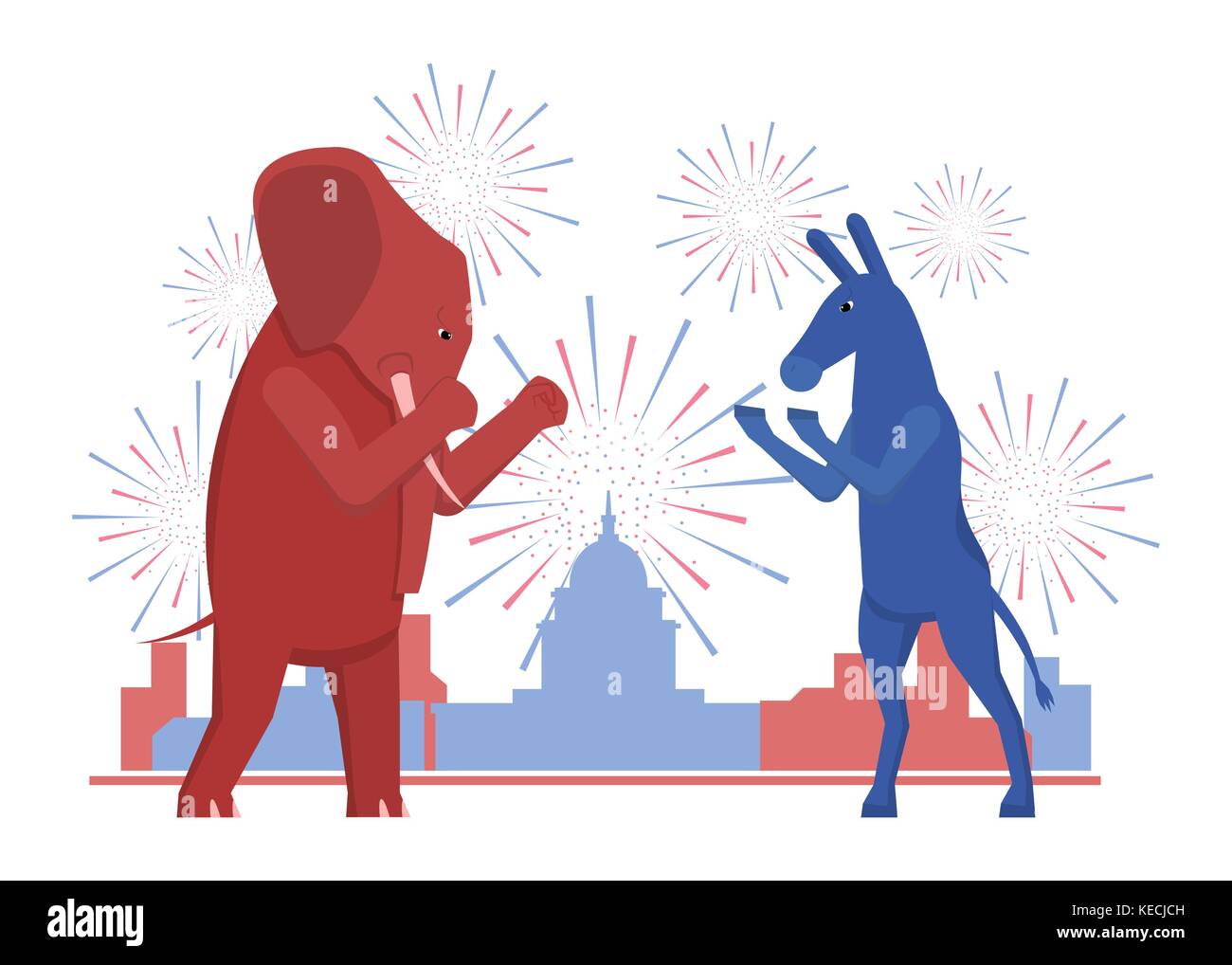 The USA elections result illustration. Democratic donkey and republican ...