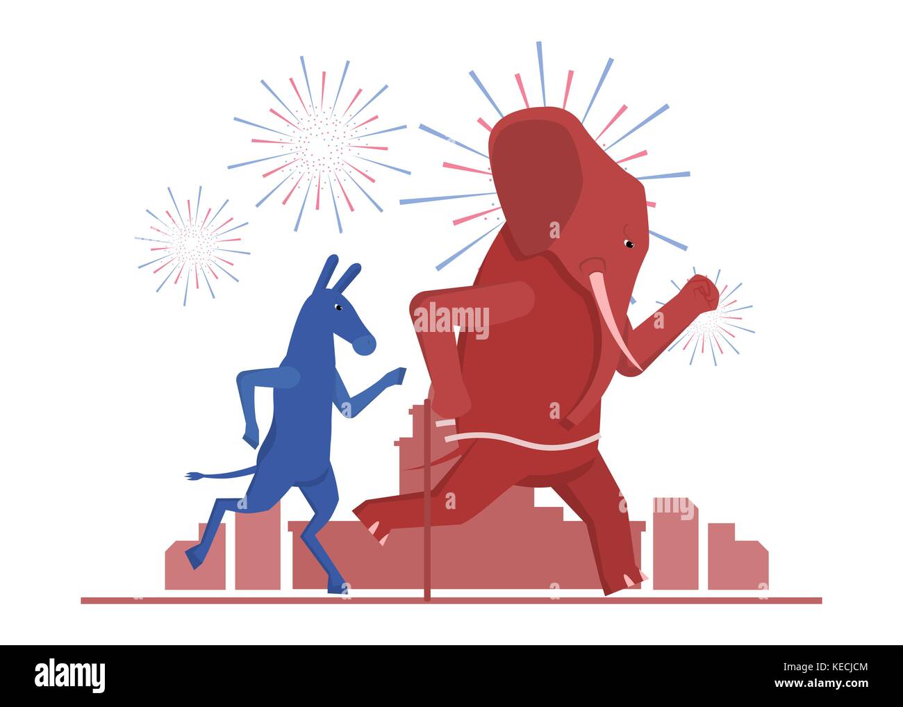 The USA elections result illustration. Democratic donkey and republican ...