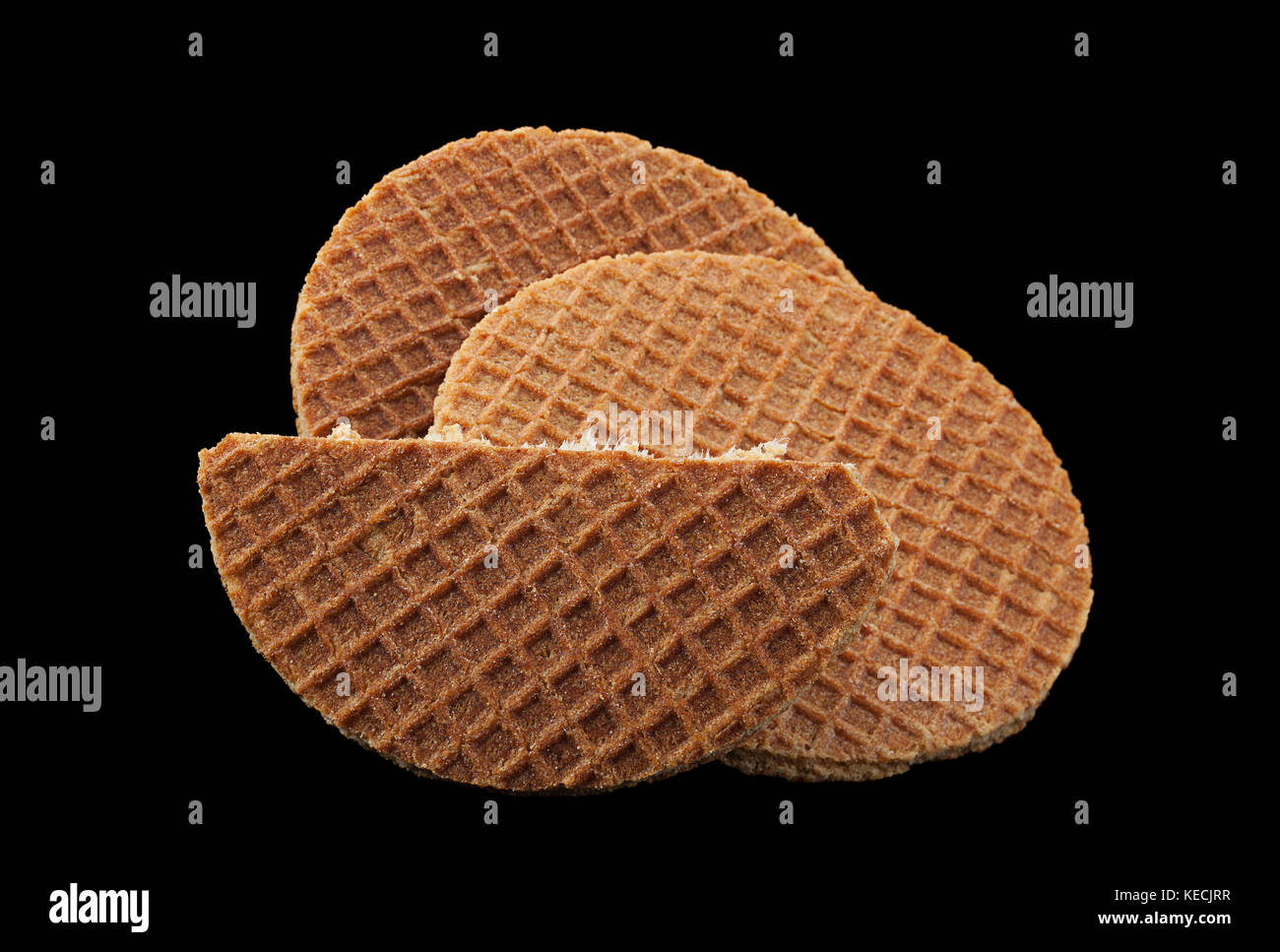 Holland round waffles with caramel isolated on black background Stock ...