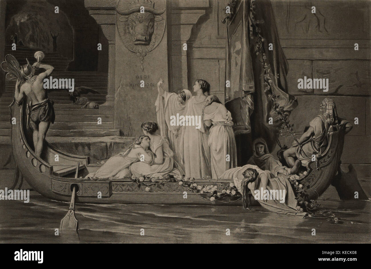 The Tribute to the Minotaur, Woodcut Engraving from the Original ...