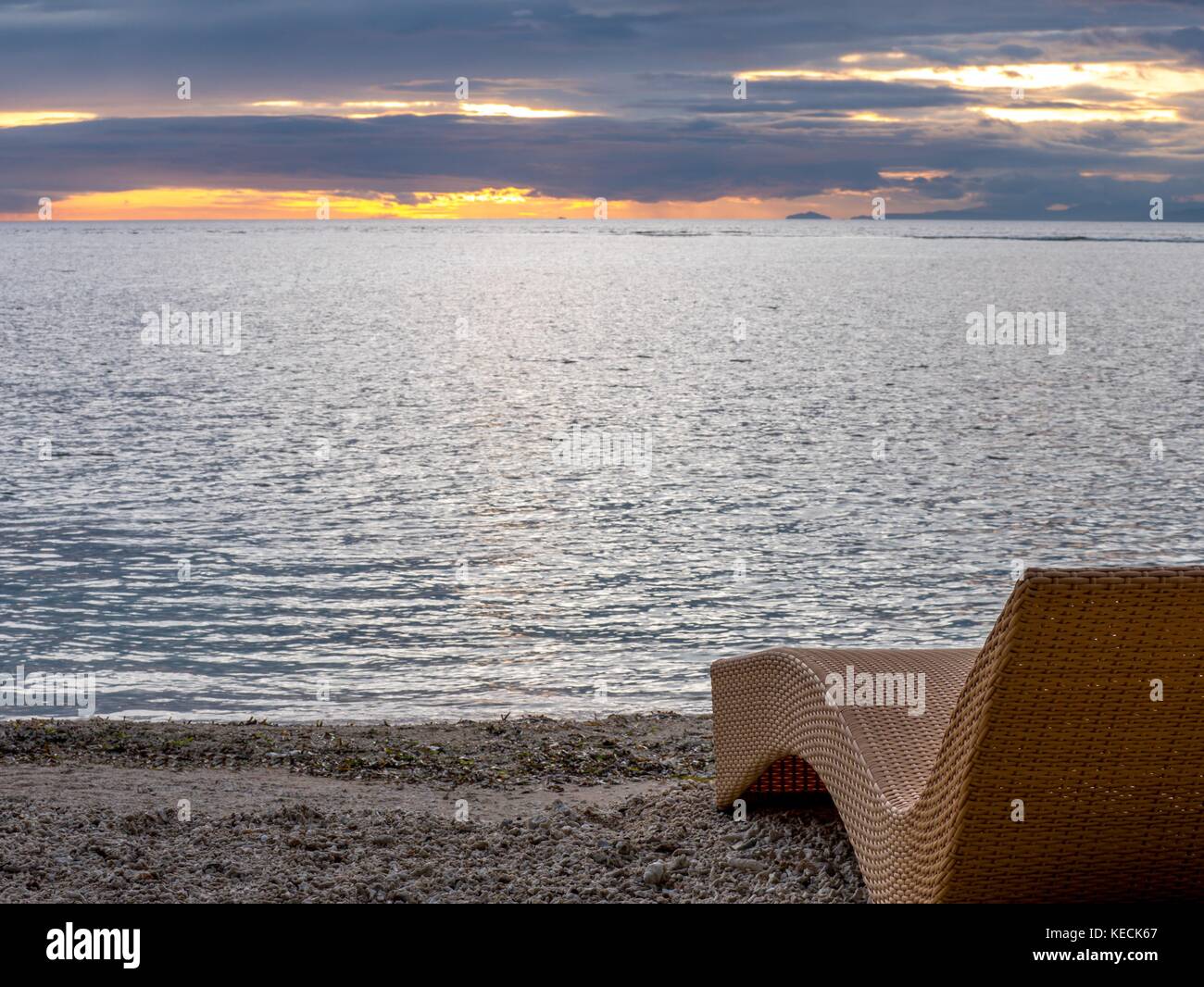 Beach chair on a beach with a view of seascape , Perfect sunset beach ...