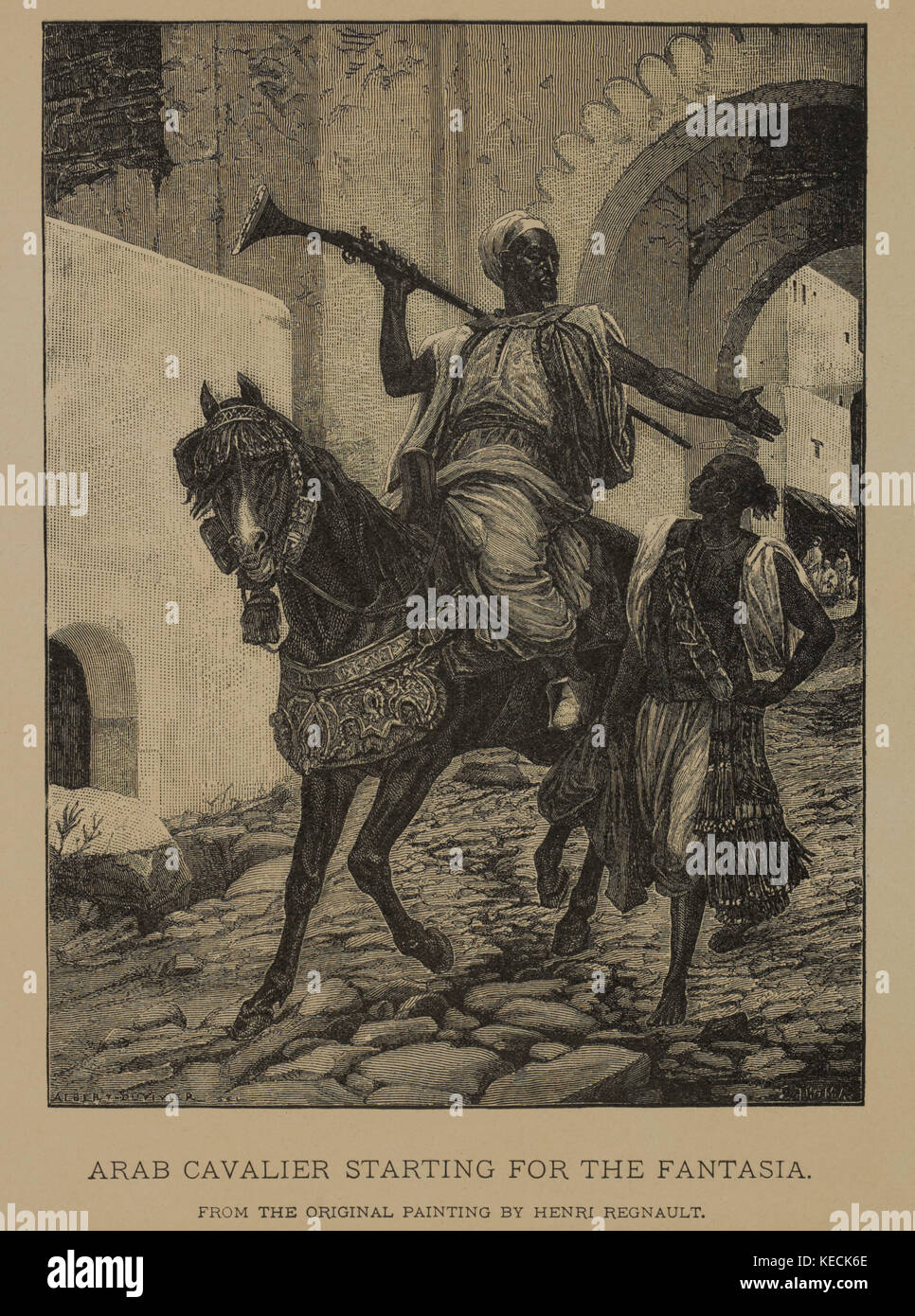 Arab Cavalier Starting for the Fantasia, Woodcut Engraving from the ...
